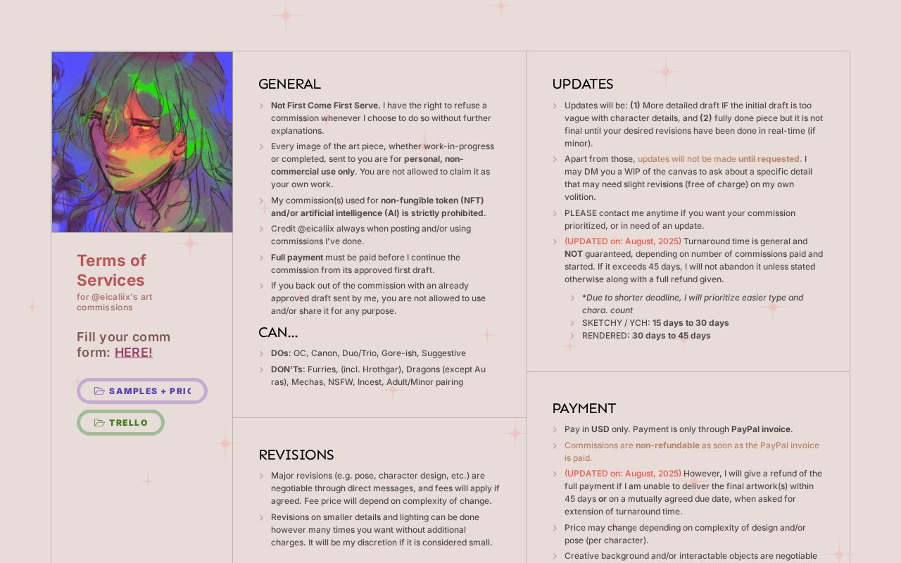 TOS for Art Commissions